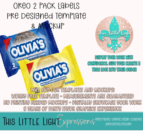 Oreo 2 Pack Cookies Labels Template and Mockup for Photoshop | Digital ...