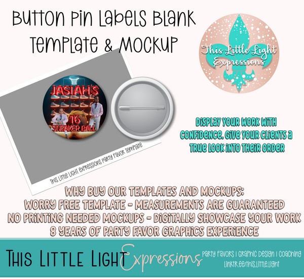 Button Pins Template and Mockup for Photoshop or Canva | Digital Downl ...
