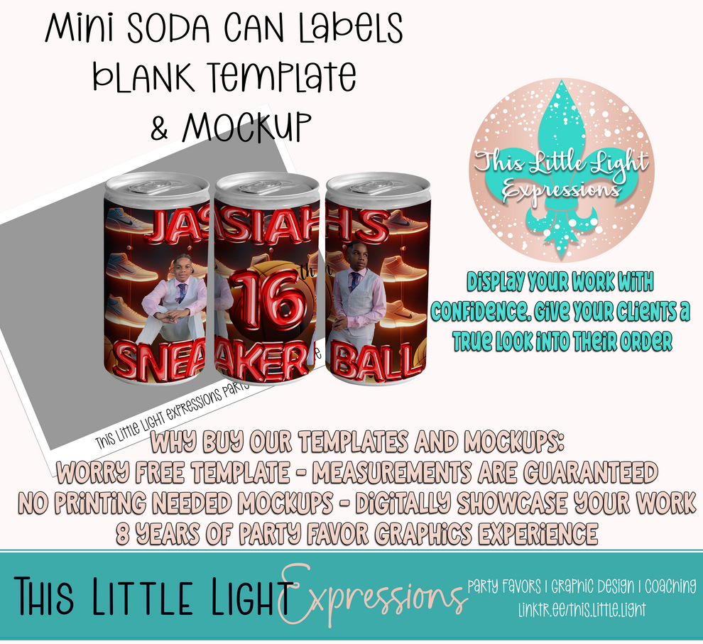 Mini Soda Cans Template and Mockup for Photoshop or Canva | Digital Do ...