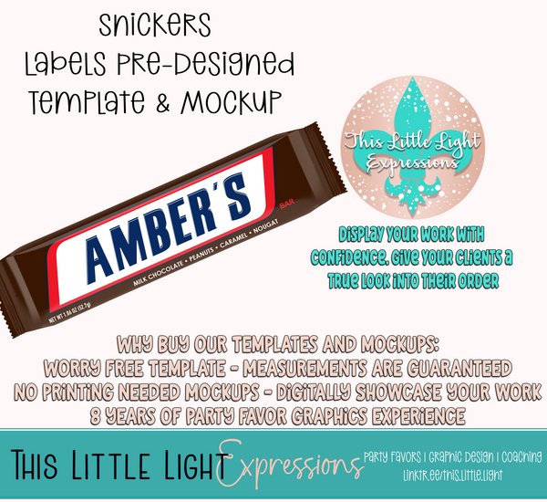 Snickers Candy Template and Mockup for Photoshop or Canva | Digital Do ...