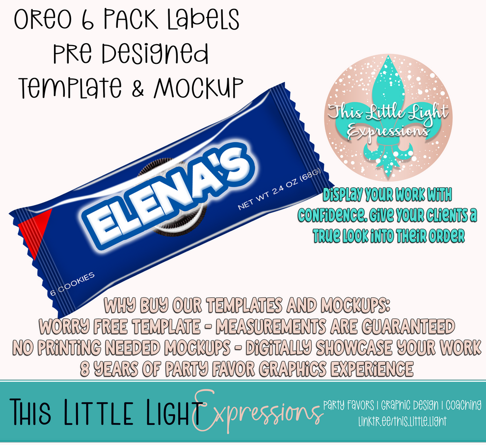 Oreo 6 Pack Cookies Labels Template and Mockup for Photoshop or Canva ...